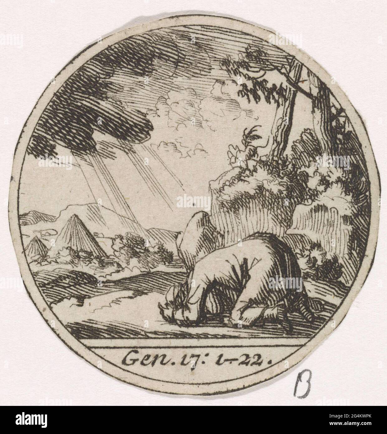 . God appears like a light beam on the kneeling Abraham. God predicts ...