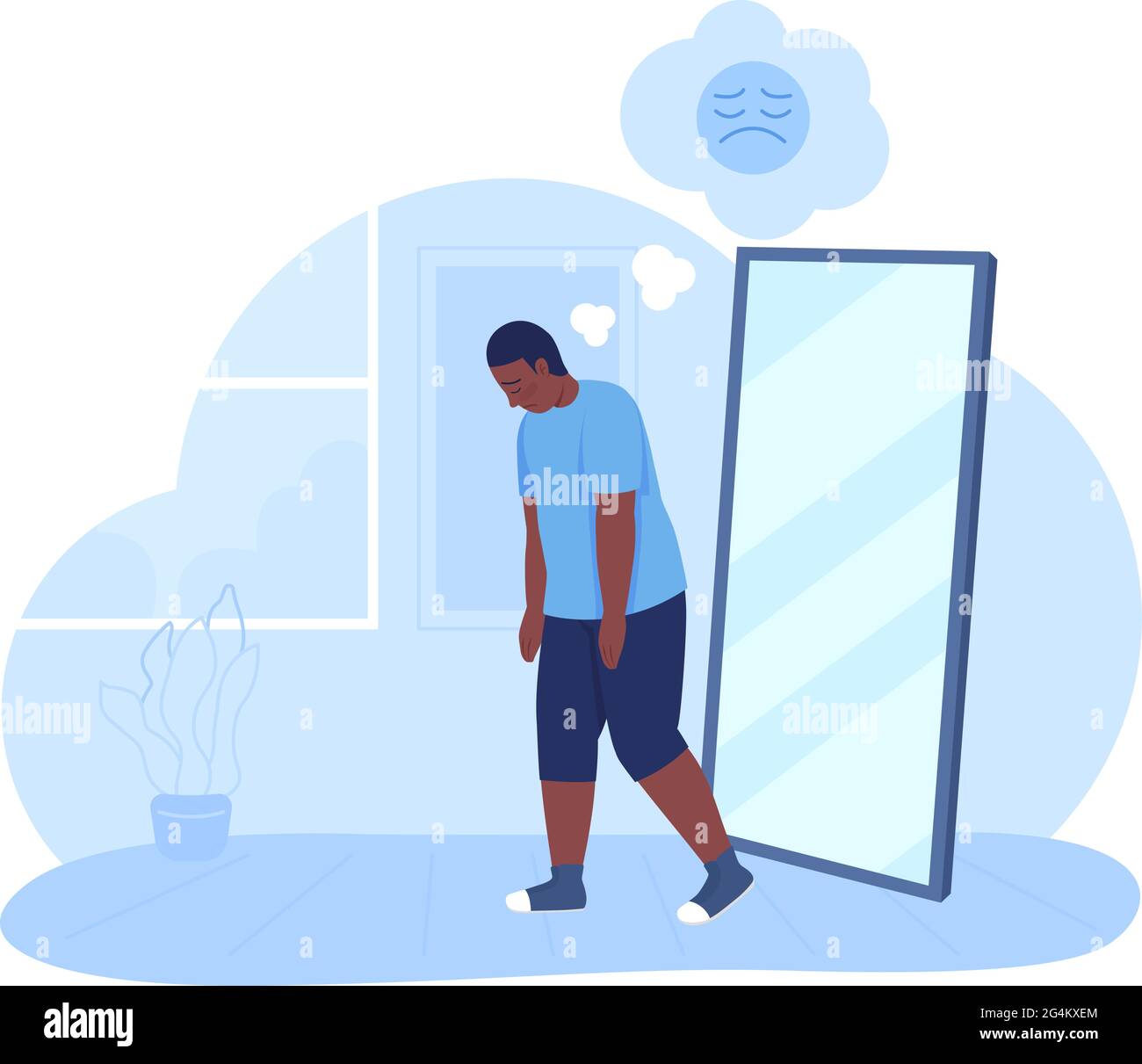 Overweight sad teenage boy 2D vector isolated illustration Stock Vector ...