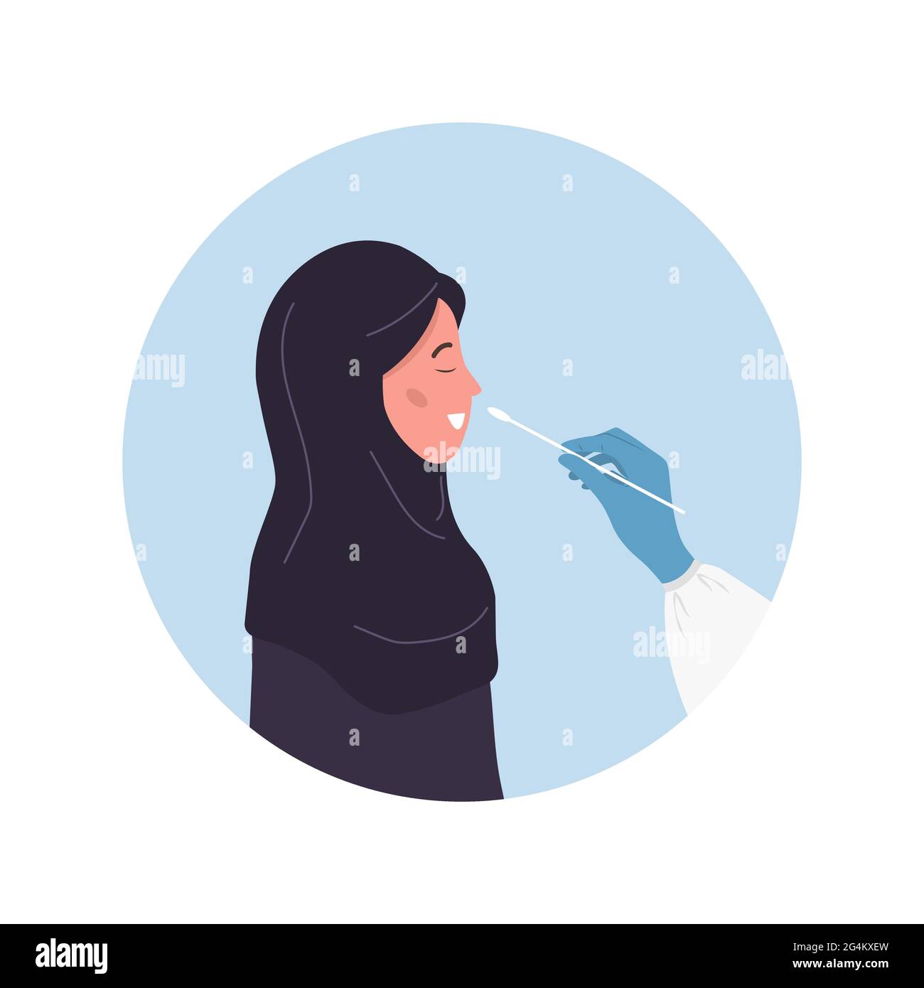 Muslim woman does PCR test. Nasal swab laboratory analysis. Covid-19 ...