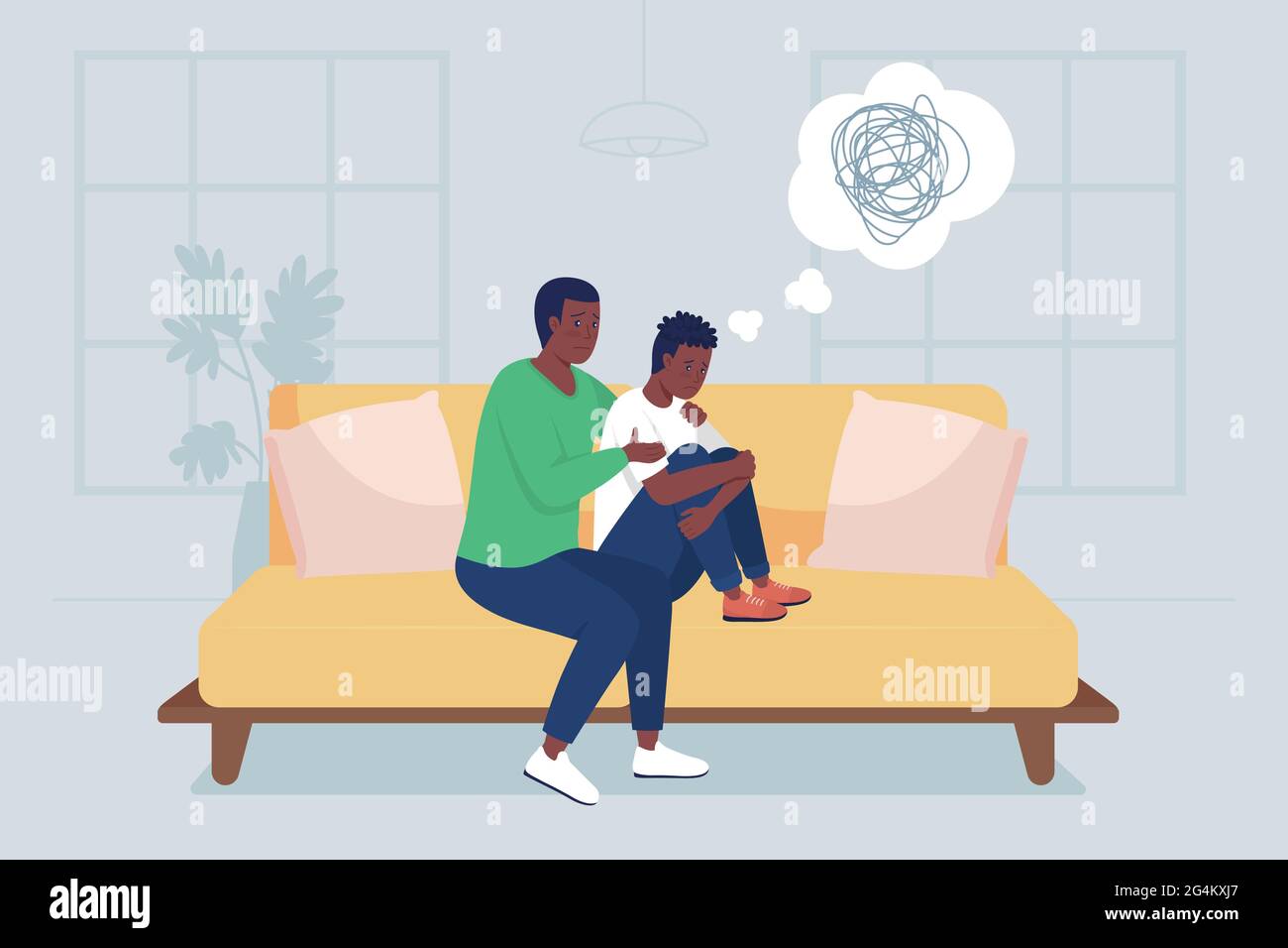 Father support teen son flat color vector illustration Stock Vector ...