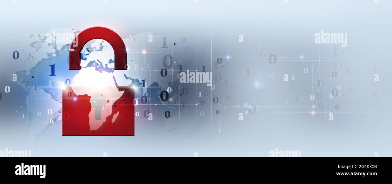 smart security system connections concept technology red lock banner ...