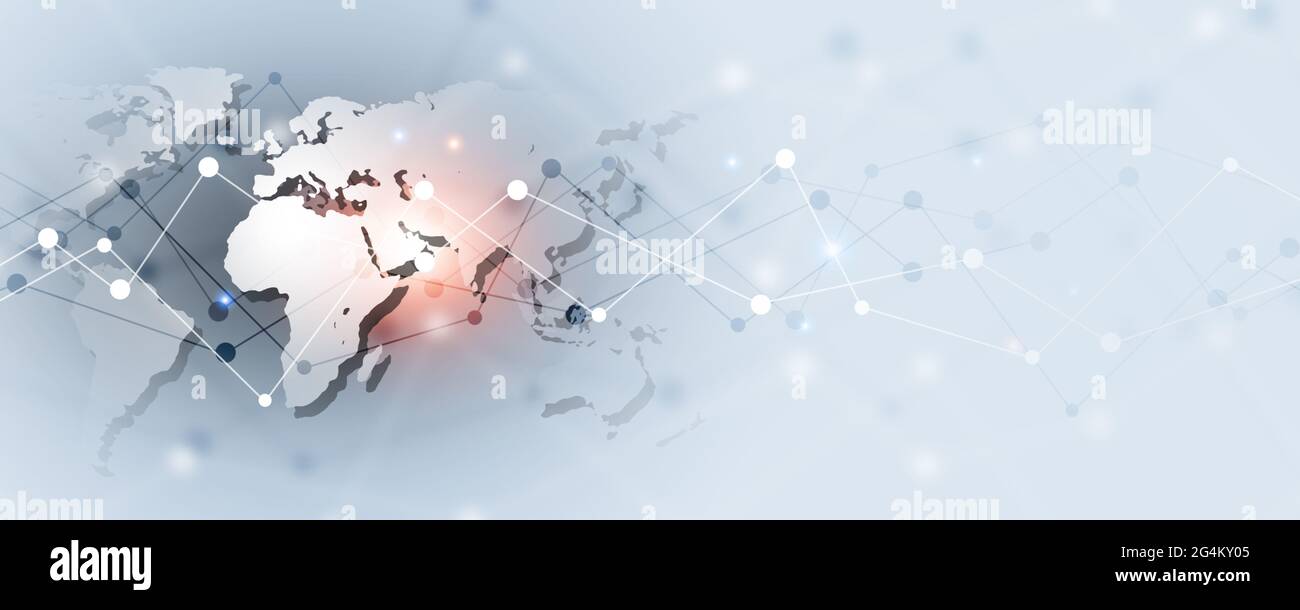 technology web concept connections banner on world map Stock Photo - Alamy