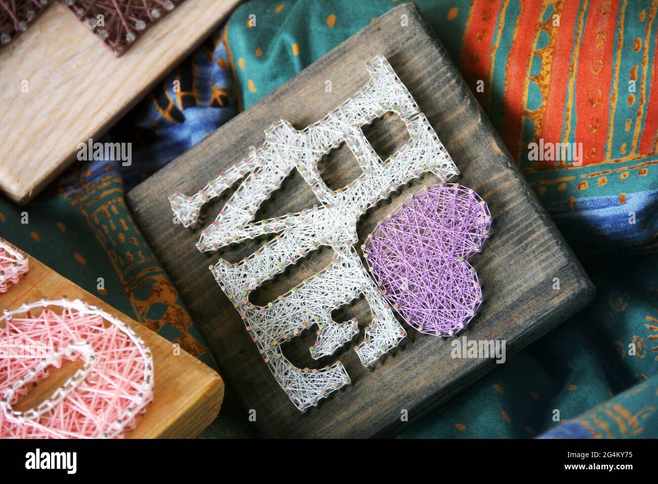 String art. Handmade boards Stock Photo - Alamy
