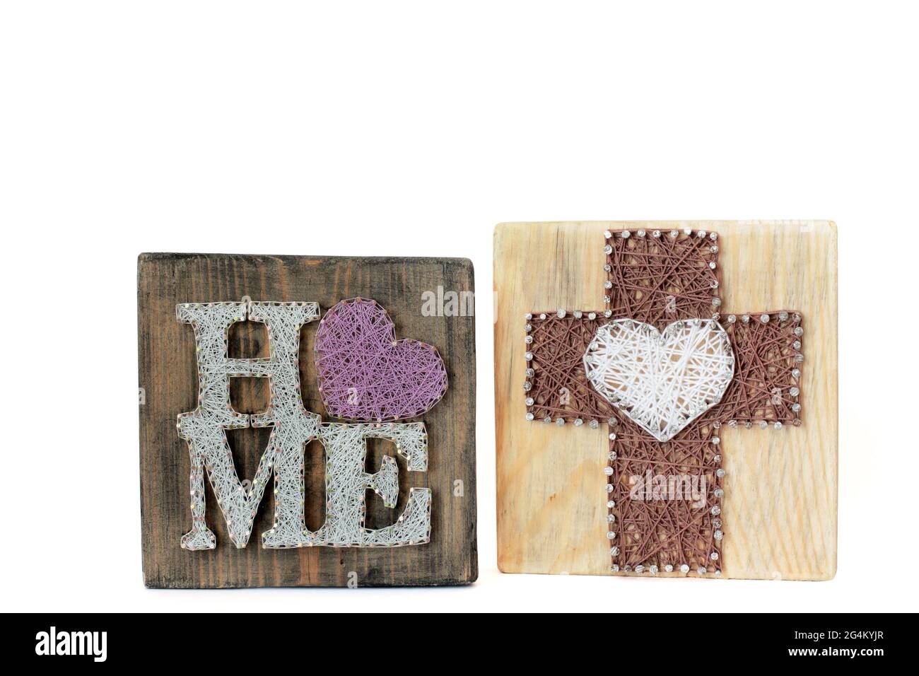 String art. Handmade boards Stock Photo - Alamy