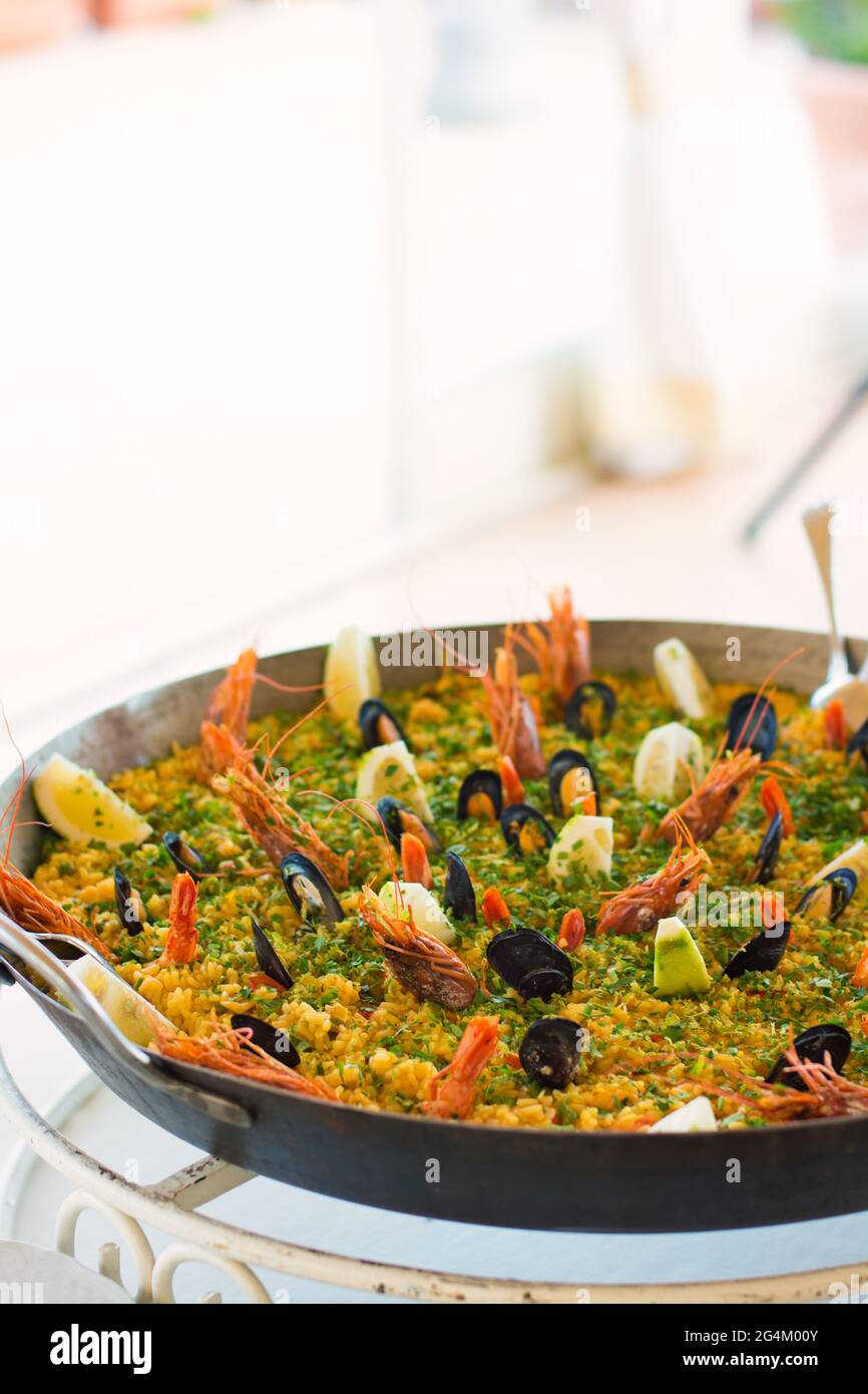 Paella prepared with fish caught in Sicily, Italy, Europe Stock Photo ...