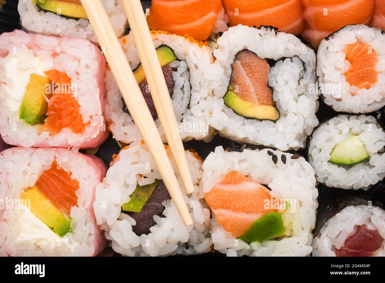 Sushi mix Uramaki Hosomaki from top Stock Photo - Alamy