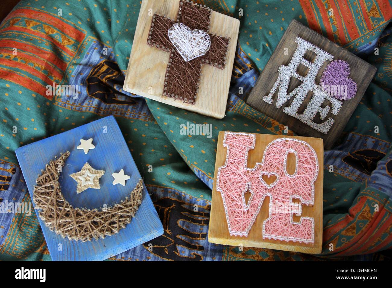 String art. Handmade boards Stock Photo - Alamy