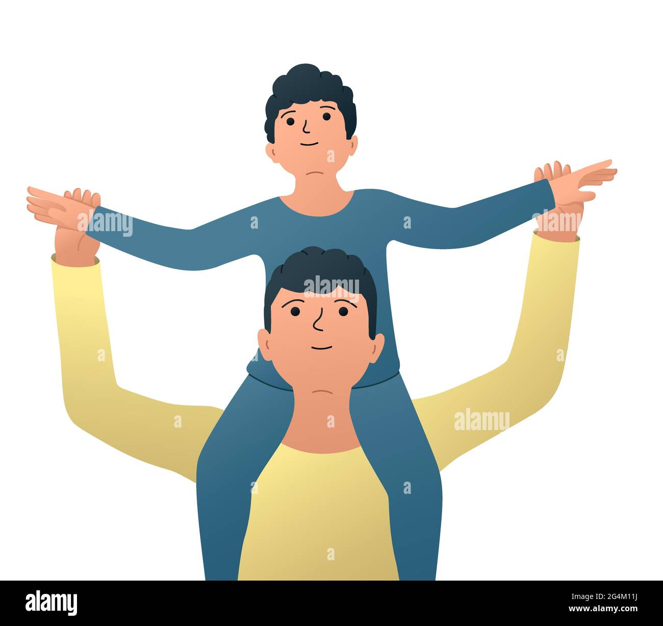 Vector illustration of father and son, little son sitting on dad's ...