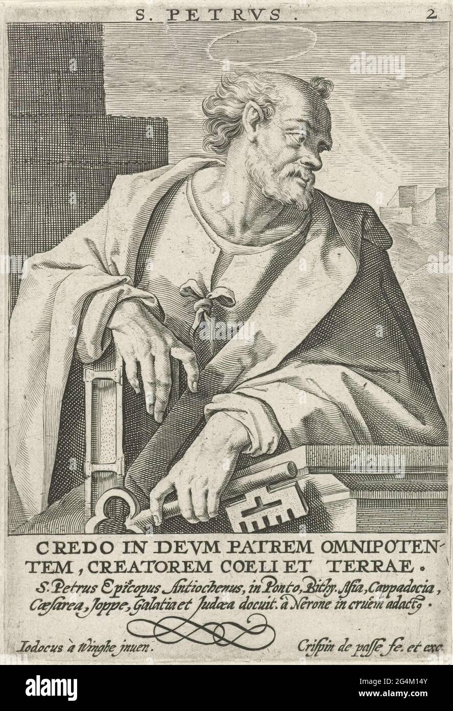 . Bust of the apostle Petrus, with a key and a book in his hands. In ...