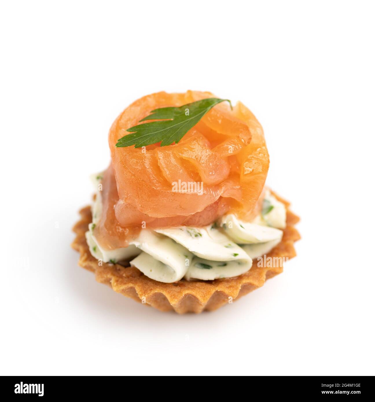Canapes with salmon isolated on white background Stock Photo - Alamy