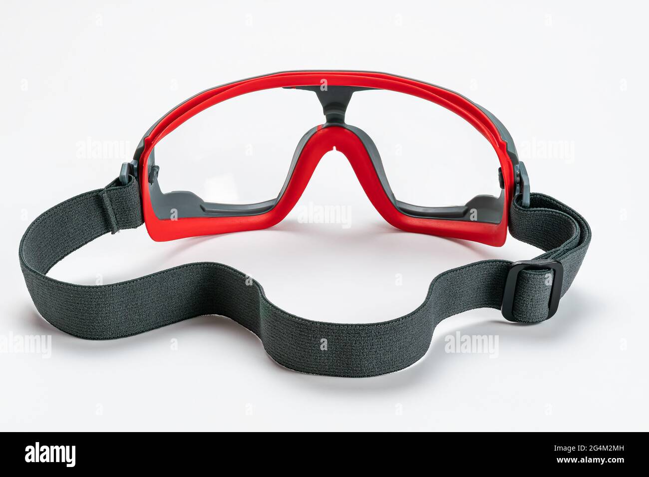 Back view of red and gray frame of multipurpose goggles with black ...