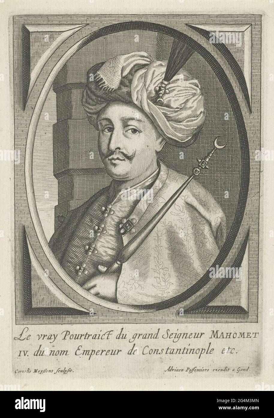 . Portrait of Mehmet IV, Sultan of the Ottoman Empire, with a scepter ...