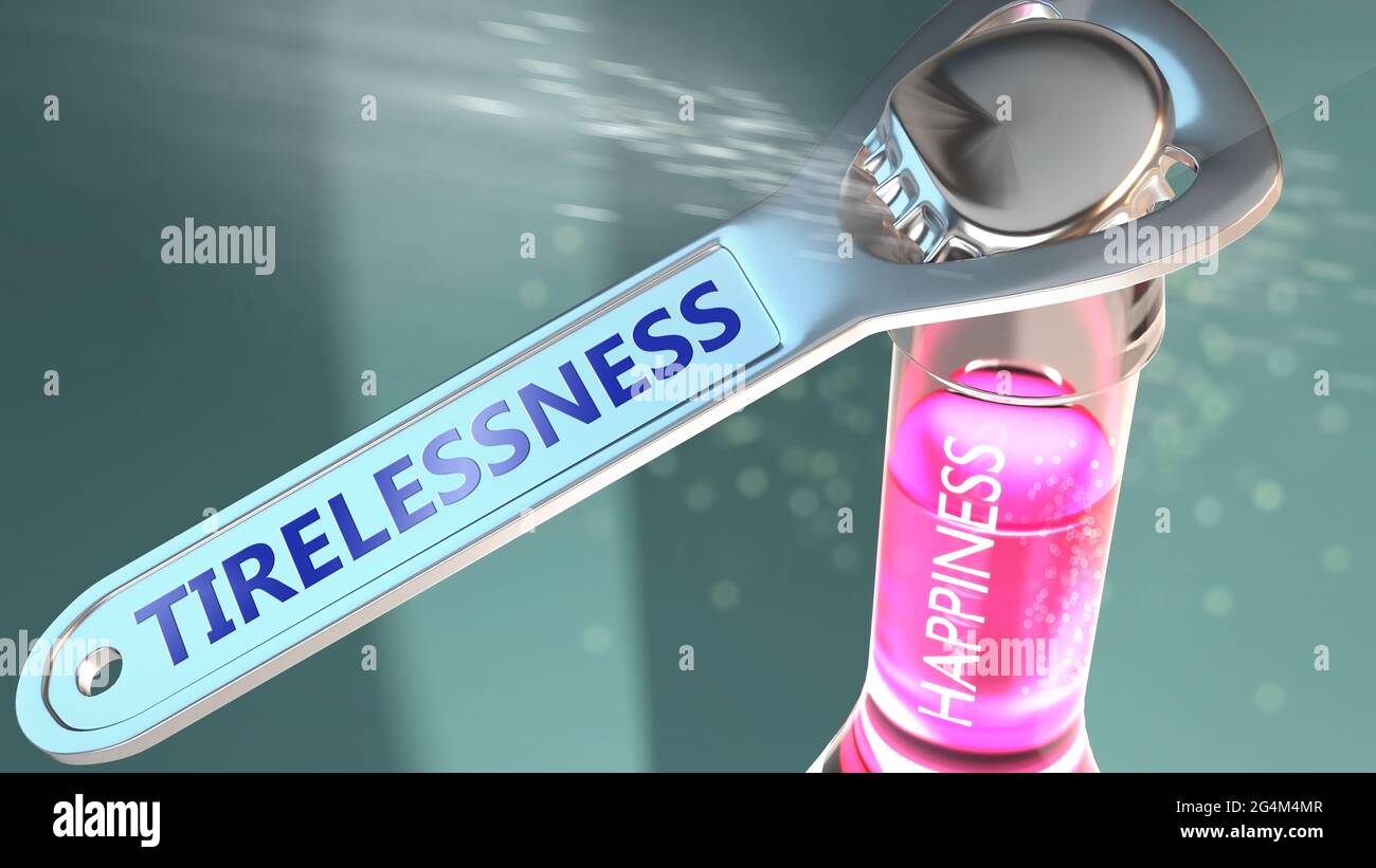 Tirelessness open the way for happiness - shown as a happy bottle ...
