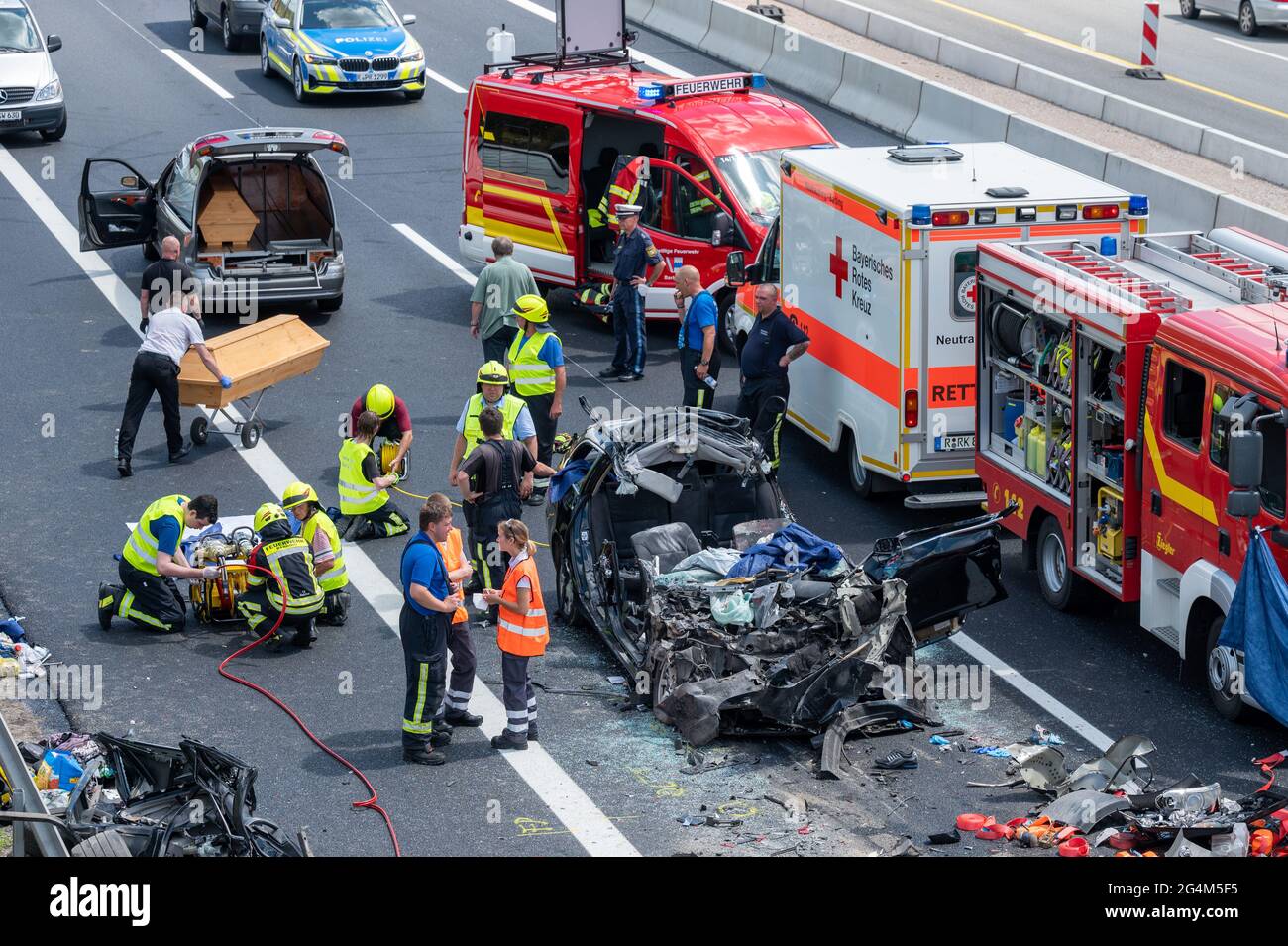Regensburg, Germany. 22nd June, 2021. Rescue workers are on duty on the ...