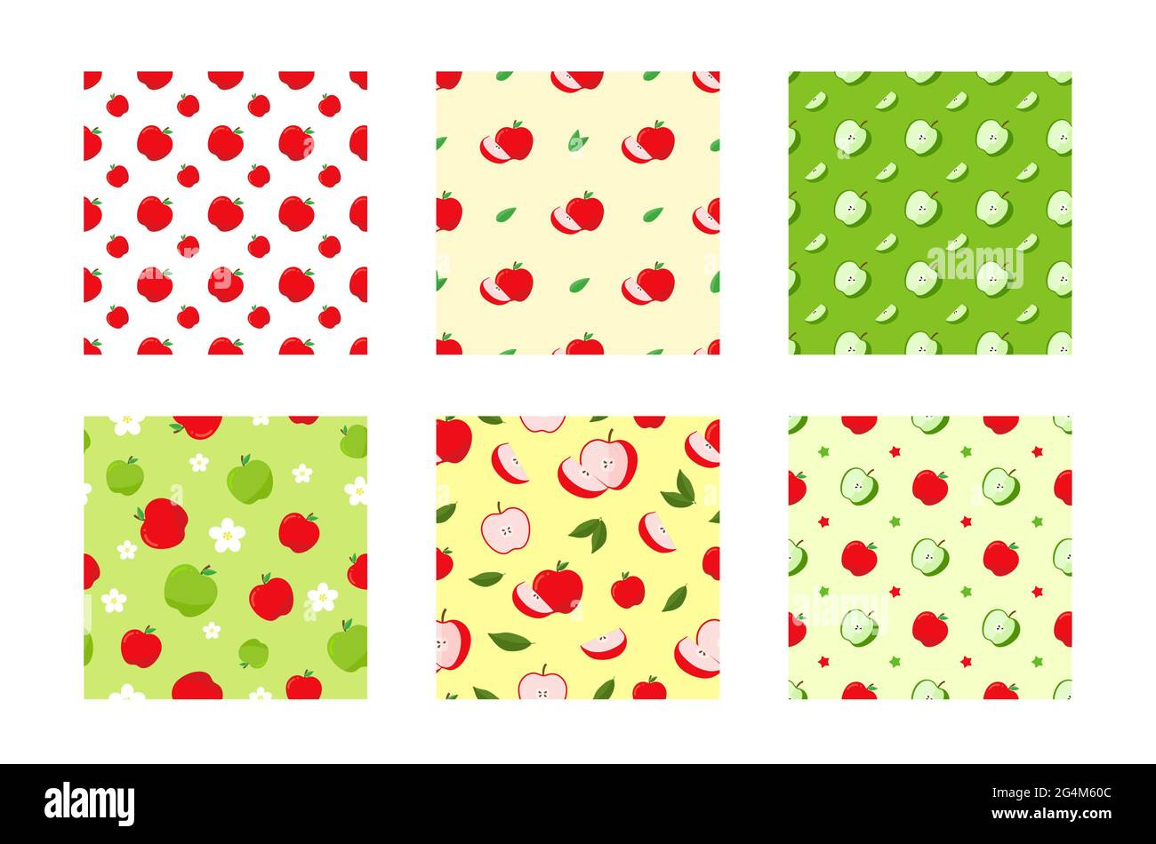 Set pattern with red and green apple. ripe apples pattern on white and ...