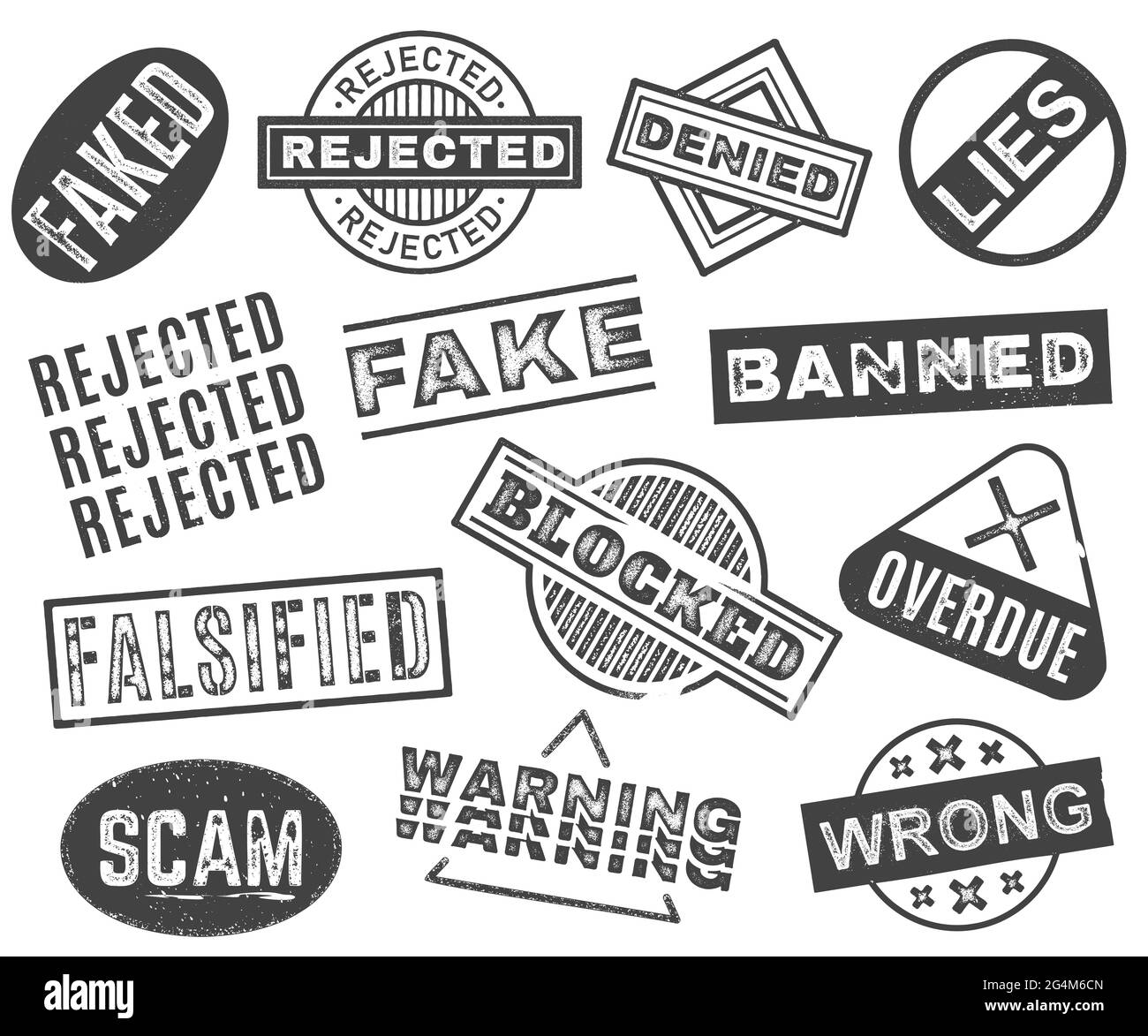 Black stamps with various inscriptions including Fake Scam Wrong ...