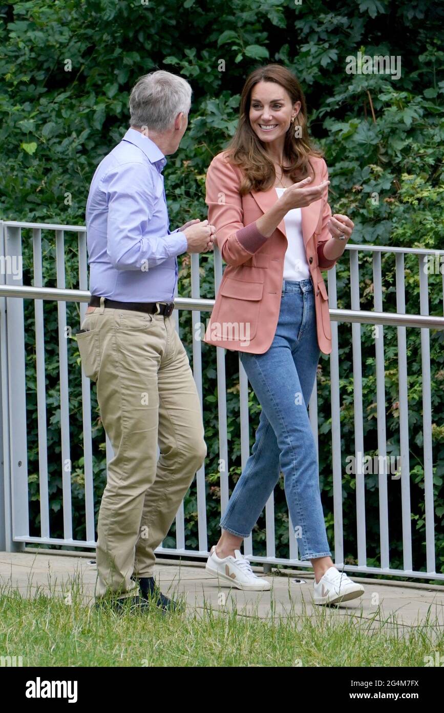 The Duchess of Cambridge is welcomed by museum director Dr Doug Gurr as ...