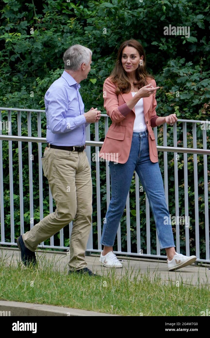 The Duchess of Cambridge is welcomed by museum director Dr Doug Gurr as ...