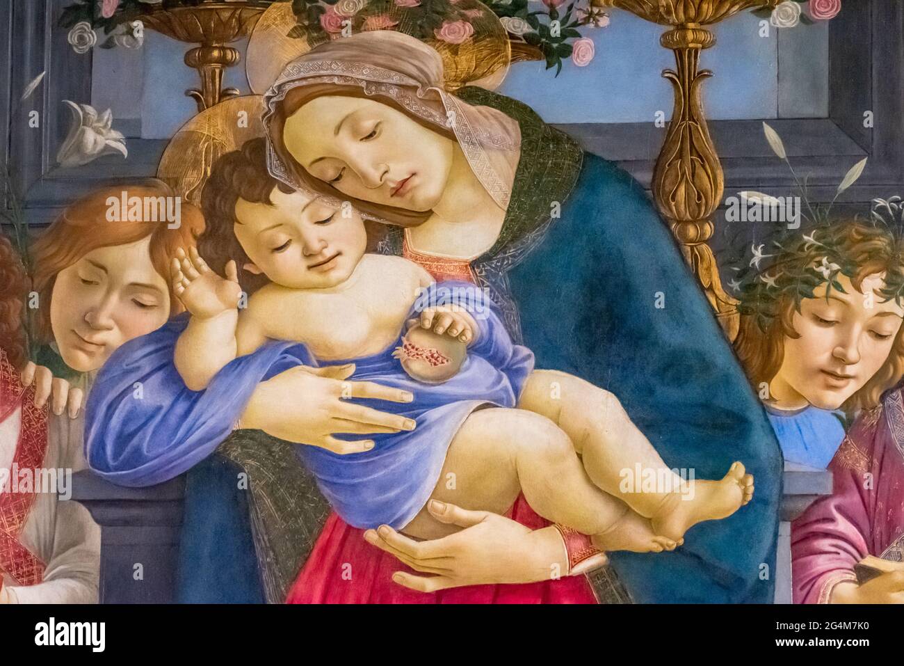 Detail of colorful old painting showing Virgin Mary hugging Jesus Christ as a boy Stock Photo ...