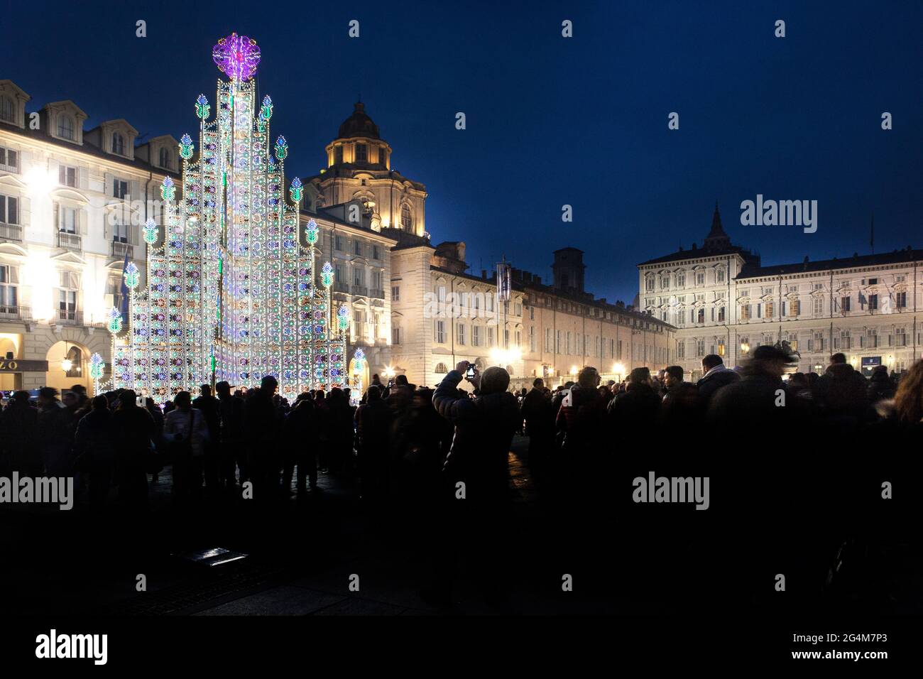 Christmas Tree in Piazza Castello square, Turin, Italy, Europe Stock ...