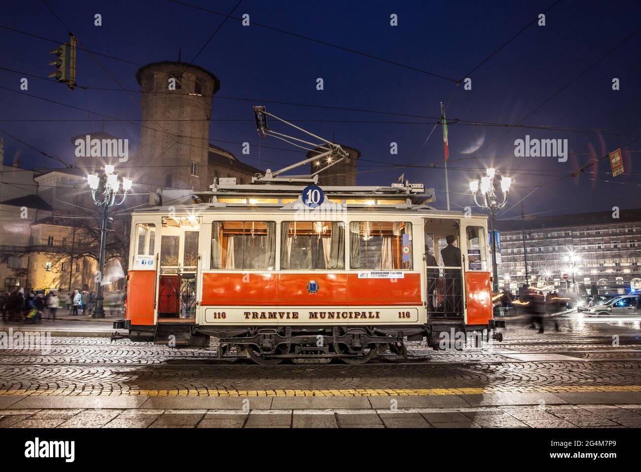 Historical Tram in Piazza Castello, Turin, Italy, Europe Stock Photo ...