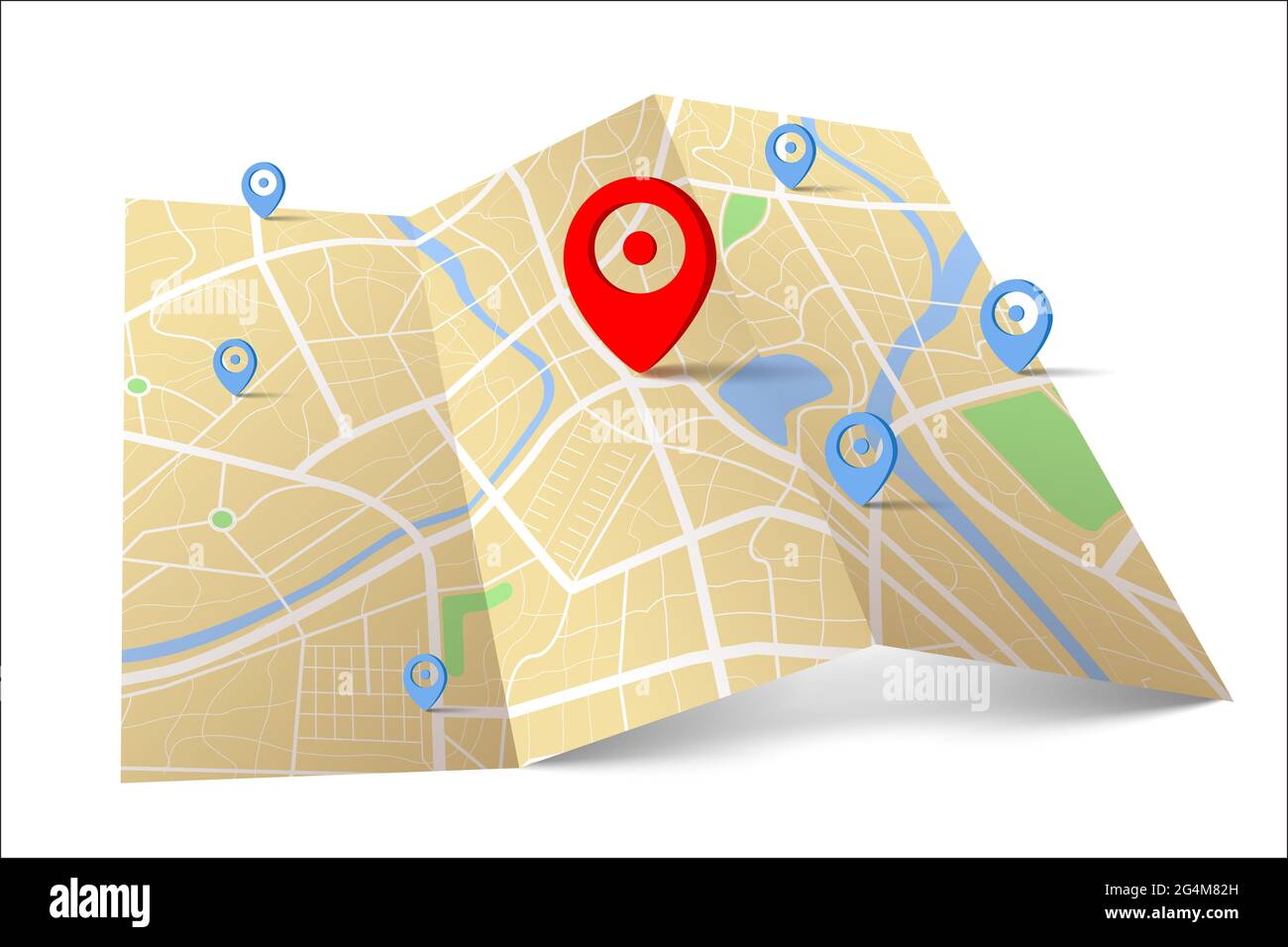 3D top view of a map with destination location point, Aerial clean top ...