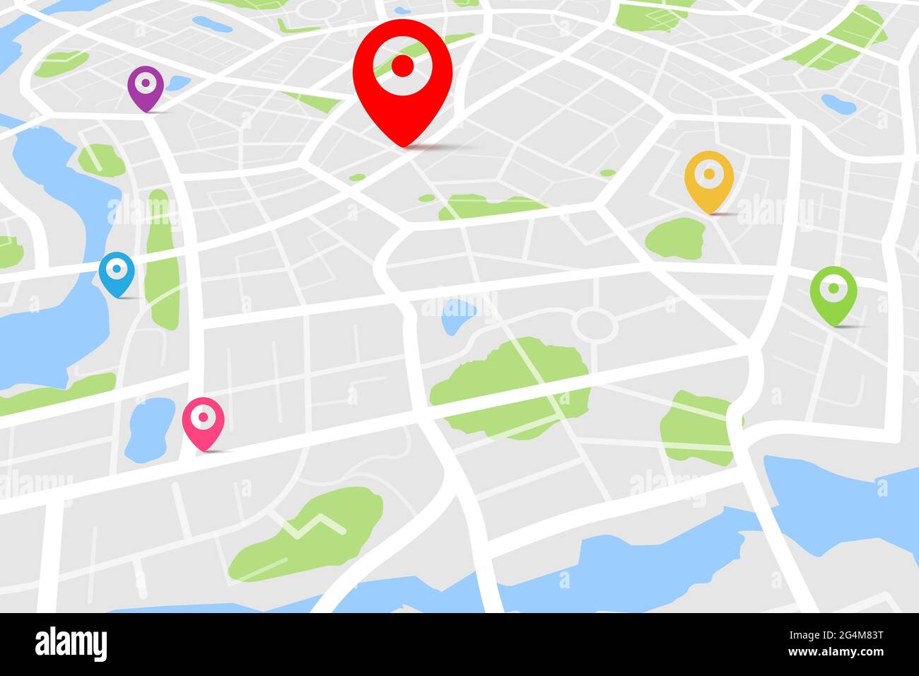 3D top view of a map with destination location point, Aerial clean top ...