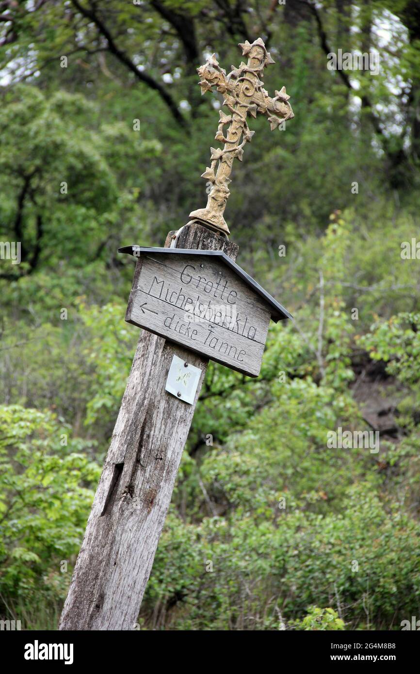 Signpost With A Cross In Lower Franconia Stock Photo - Alamy