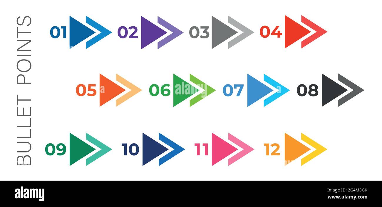 Colourful arrows set isolated on white background. Bullet points ...