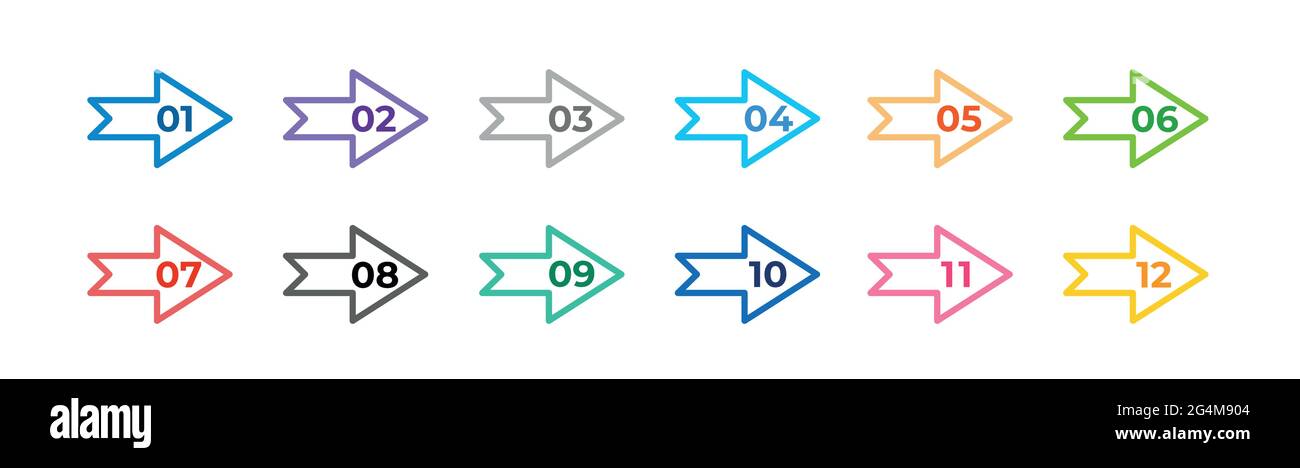 Colourful arrows set isolated on white background. Bullet points ...