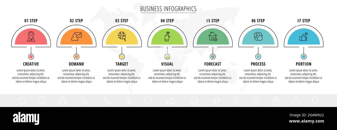 Minimal line infographics. Vector business concept of 7 steps by step ...
