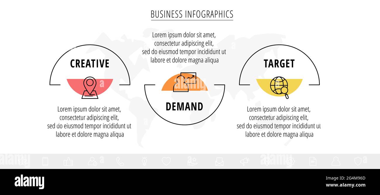 Business vector infographics with three line labels. Timeline ...