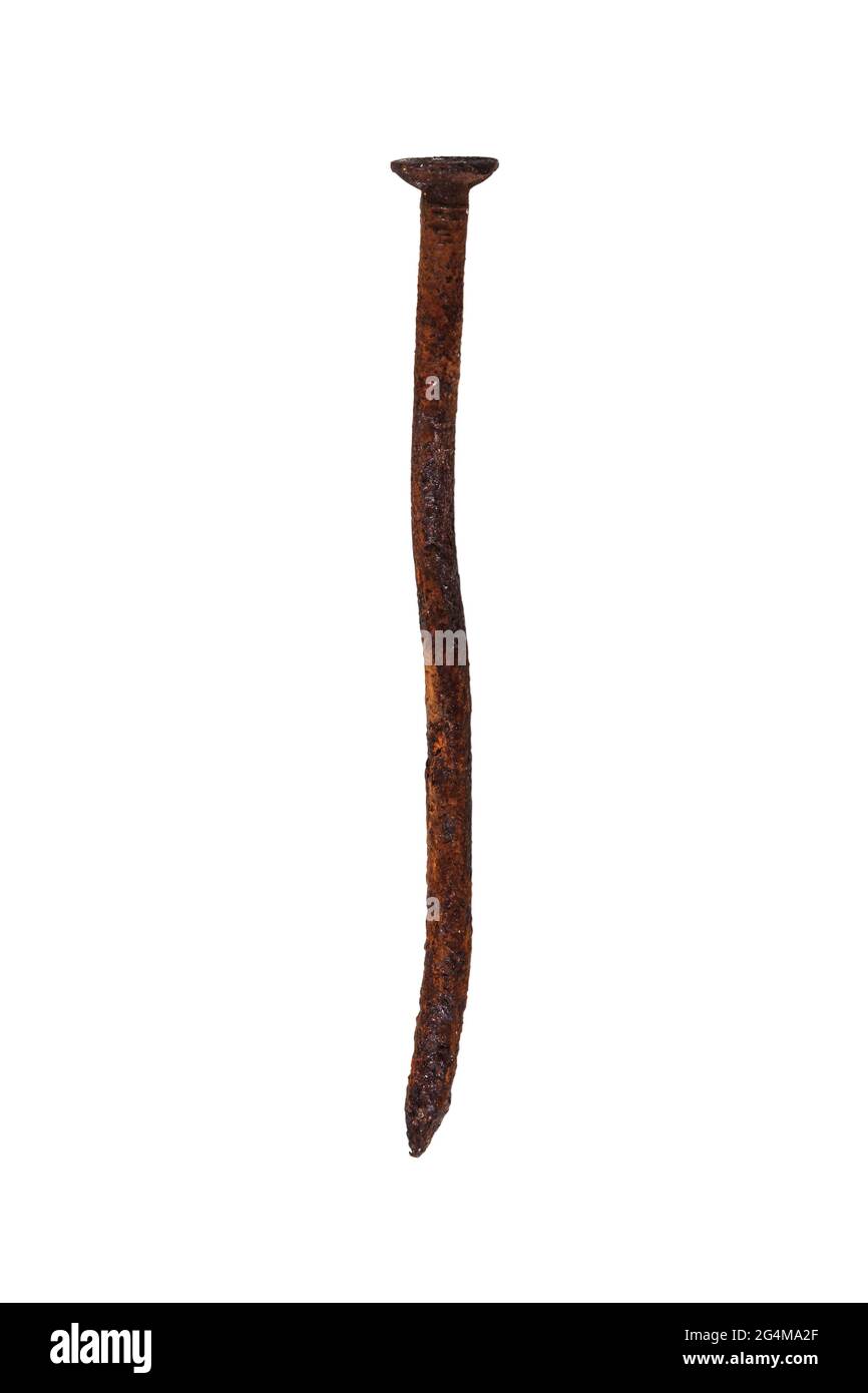 Old curve rusty nail isolated on white background Stock Photo - Alamy