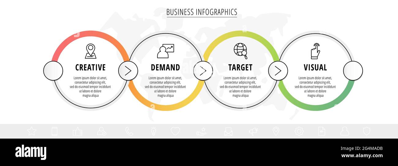 Business vector infographics with four line circles. Timeline ...
