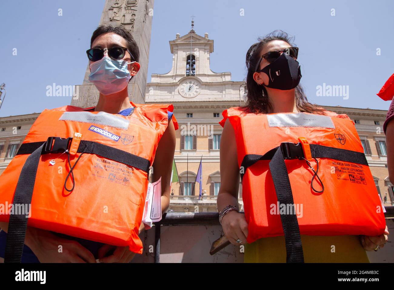 Roma, Italy. 22nd June, 2021. Some activists wear life jackets during ...