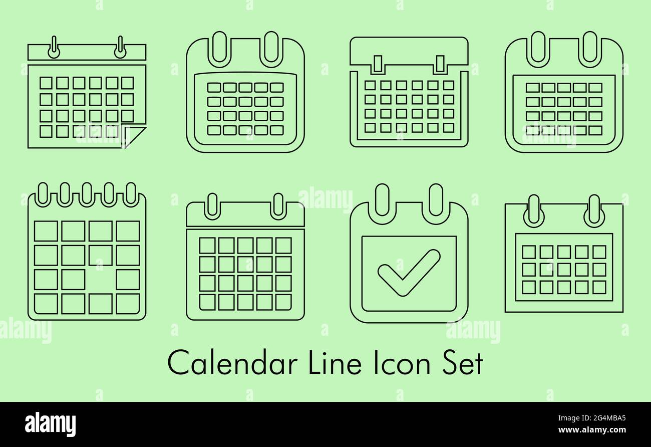 Calendar line icon set of eight as graphics design elements Stock ...