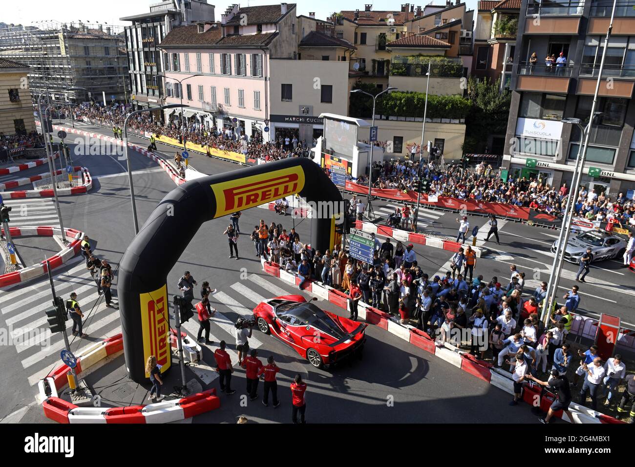 Top view Ferrari's Formula 1 on the city circuit, during the F1 Milan ...
