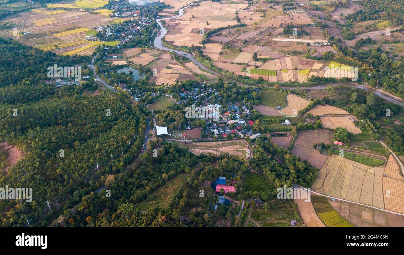 Aerial view Pai city. Pai is a small town in northern Thailand's Mae ...