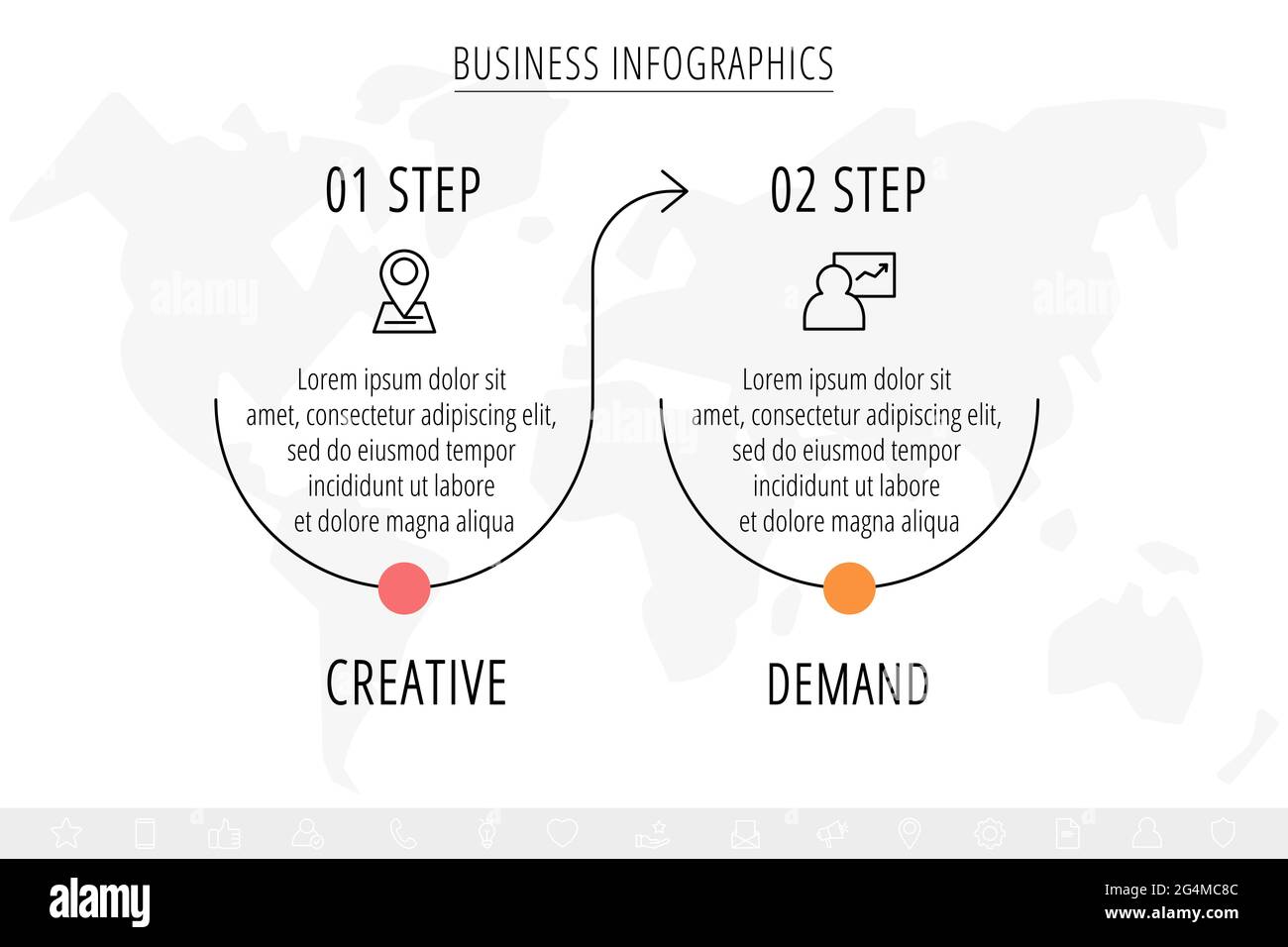 Vector minimal line infographics with arrows. Business concept 2 steps ...