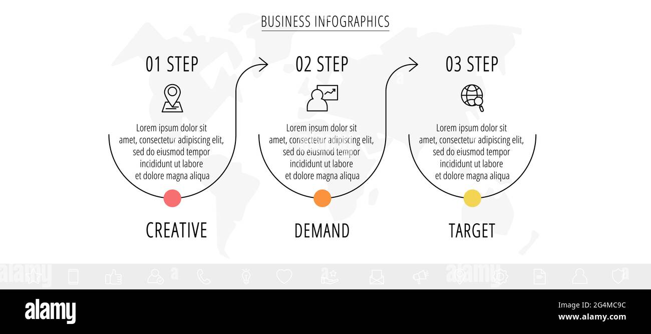 Vector minimal line infographics with arrows. Business concept 3 steps by step, options, labels ...