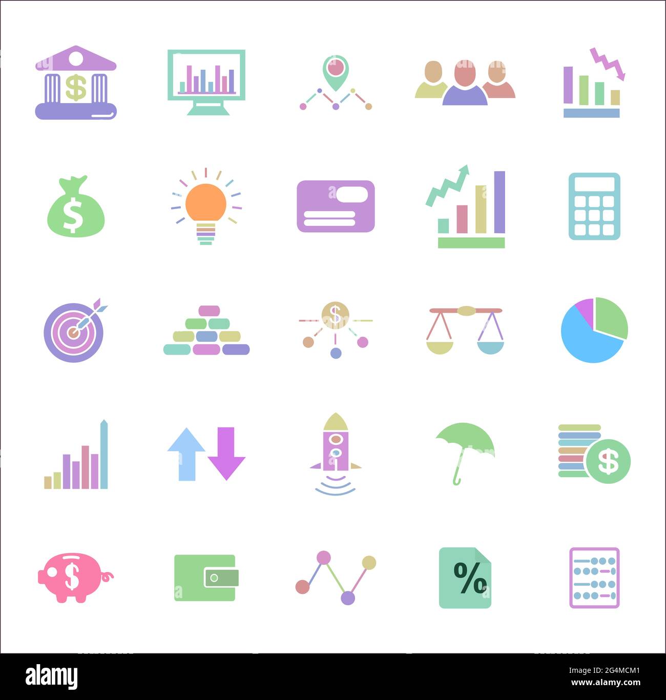 Colorful finance and business infographic icon set. Money, finance ...
