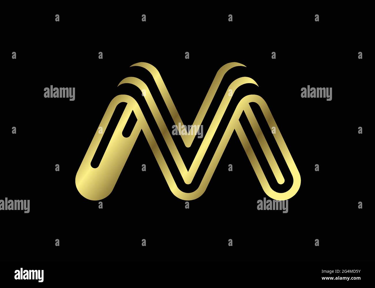 Golden capital letter M. Graphic alphabet symbol for logo, Poster ...