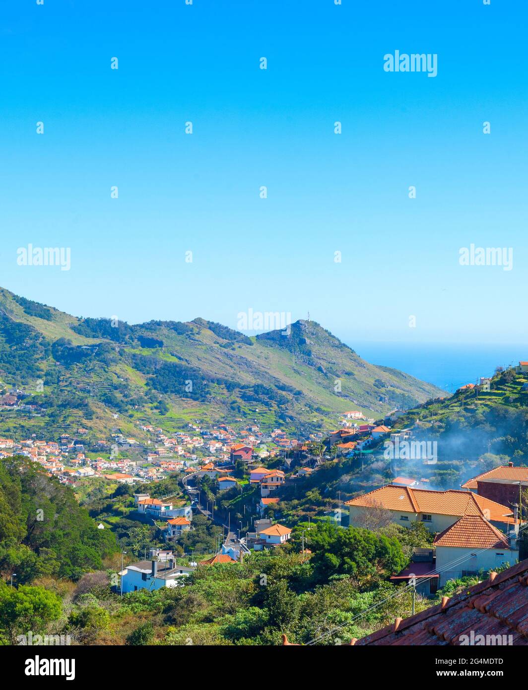 Overview of Maderia village in a bright sunny day. Madeira island ...