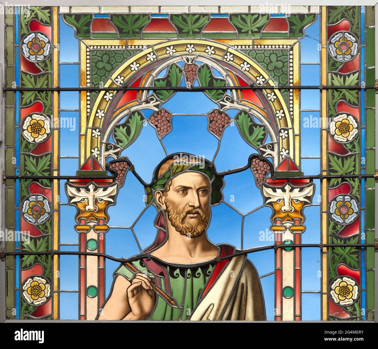 Upper part of a window with representation of Apelles Stock Photo - Alamy