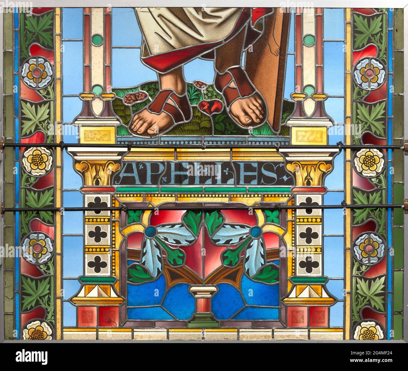 Lower part of a window with representation of Apelles Stock Photo - Alamy