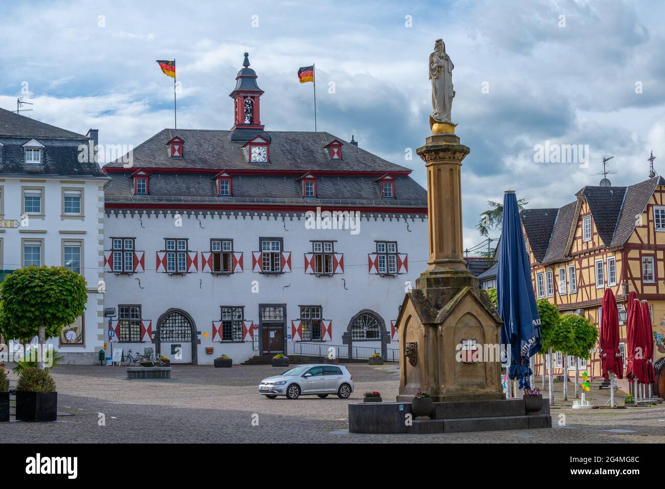 Town Hall at the market square in historical Linz on the Rine with ...