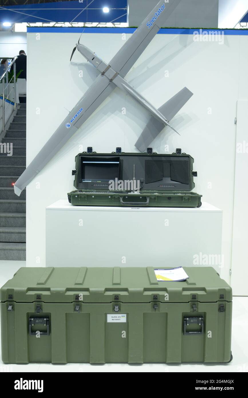 Military unmanned aerial vehicle and remote control panel set on a ...