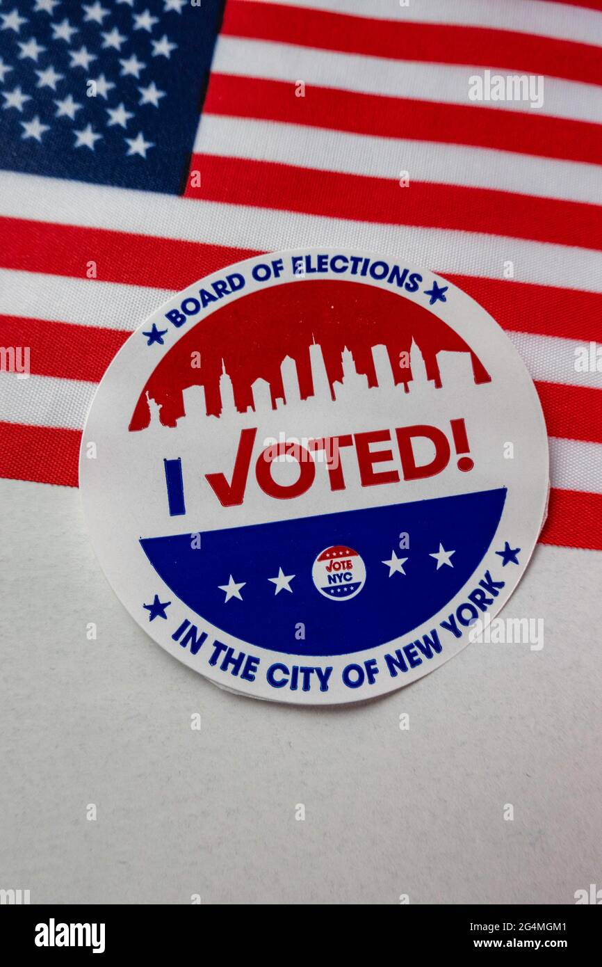 2021 Primary Election, I Voted Sticker and American Flag, NYC, USA ...