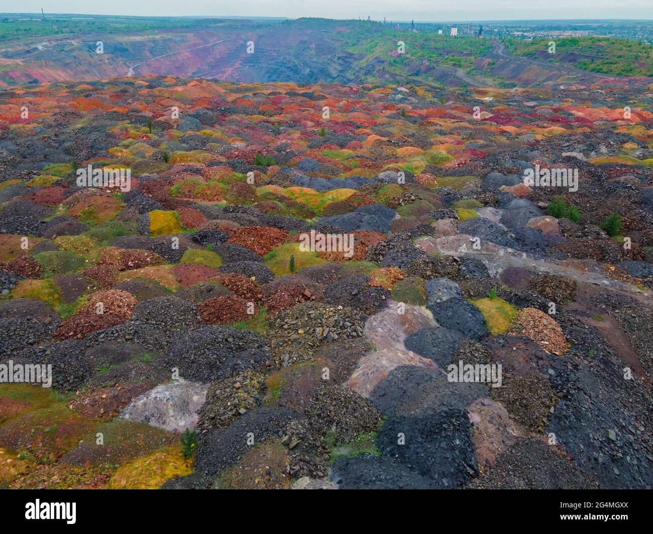overhead top view of ore mine environment pollution Stock Photo - Alamy