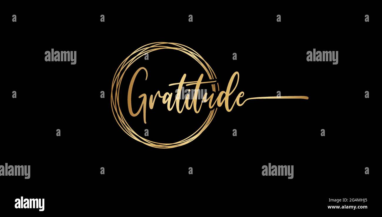 set of calligraphy phrase Gratitude text isolated circle in gold color ...